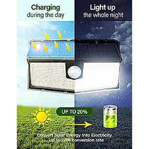 AloftSun 300 LED Solar Lights Outdoor, Big Size IP67 Waterproof 3 Modes 270°Wide Angle Solar Security Wall Lights for Garden, Front Door, Yard, Garage-2 Pack