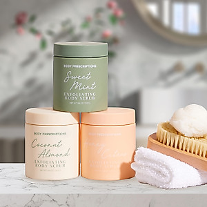 Body Prescriptions Exfoliating Body Scrub – Body Cleanser for Nourished, Ultra-Smooth Skin, Honey Citrus, Coconut Almond, and Sweet Mint