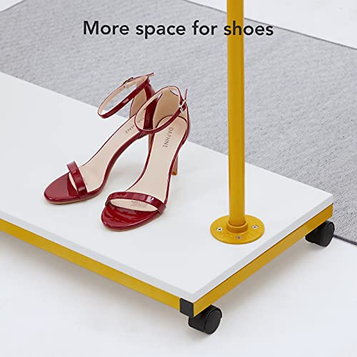 Towallmark Gold Clothing Rack, Heavy Duty Industrial Pipe Clothing Rack with Wood Shelf, Large Space Metal Clothes Garment Rack on Wheels Ideal for Bedroom Living Room Boutique Use 59’’