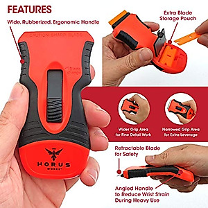 Razor Blade Scraper Set of 2 – Multi-Purpose Razor Scraper Designed to Remove Labels, Stickers, Decals, Caulk, Adhesive, Paint - Bonus Steel and Plastic Blades for Heavy Duty and Delicate Cleaning