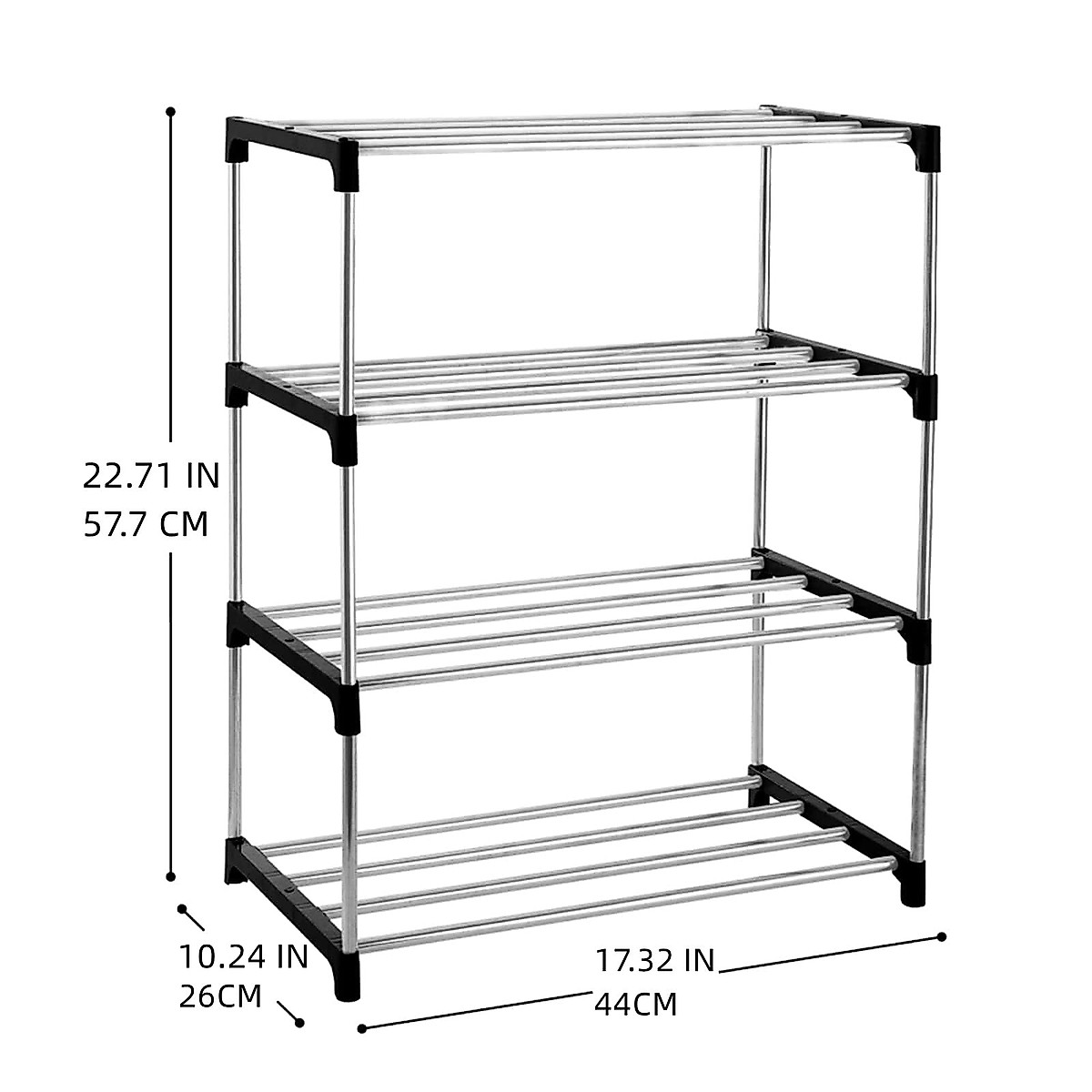 Xerhnan 4-Tier Stackable Small Shoe Rack, Lightweight Shoe Shelf Storage Organizer for Entryway, Hallway and Closet(Black)