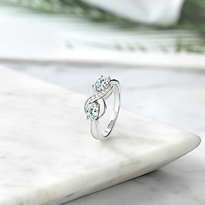 Gem Stone King 925 Sterling Silver 2-Stone Gemstone Birthstone and White Created Sapphire Infinity Promise Forever Love Knot Ring For Women | Oval 6X4MM | Available In Size 5, 6, 7, 8, 9
