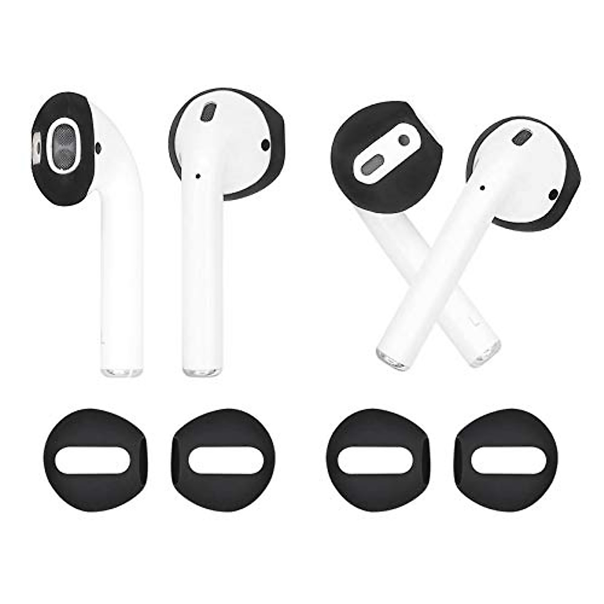 IiEXCEL ( Fit in Case ) 4 Pairs Replacement Super Thin Slim Silicone Earbuds Ear Tips and Covers Skin Accessories for Apple AirPods or EarPods Headphones ( Fit in Charging Case ) ( Black White )