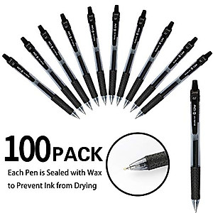 Black Gel Pens, 100 Pack Shuttle Art Retractable Medium Point Rollerball Gel Ink Pens Smooth Writing with Comfortable Grip for Office School Home Work