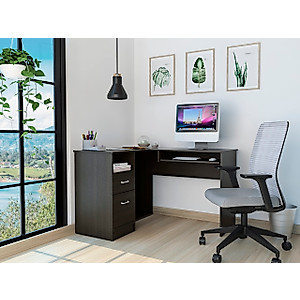 VanTook L-Shaped Computer Desk with Storage, Home Office Corner Desk with Keyboard Tray and CPU Stand, Compact Laptop Notebook Computer Workstation for Space-Saving Design, Black