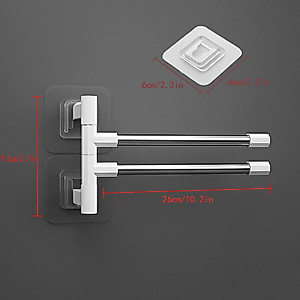 2 Pieces Towel Holder, Swing Arm Kitchen Bathroom Towel Rack Wall Self-Adhesive, 2-arm