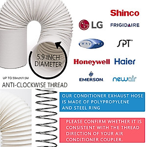 Portable AC Window Vent Kit, Adjustable Vertical/Horizontal Sliding Window Kit Plate for AC Unit, AC Window Vent Kit, AC Window Seal With 5.9 Inch Diameter, 59 Inch Length Exhaust Hose