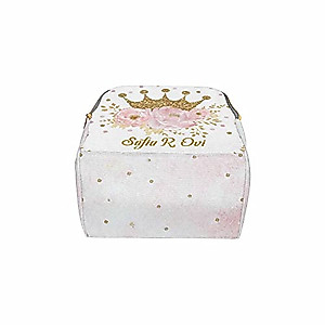 InterestPrint Custom Diaper Bag with Name, Pink Flowers with Crown Diaper Bag Nappy Bags Travel Shoulder Daypack Mummy Backpack Custom Gift for Mom Girl