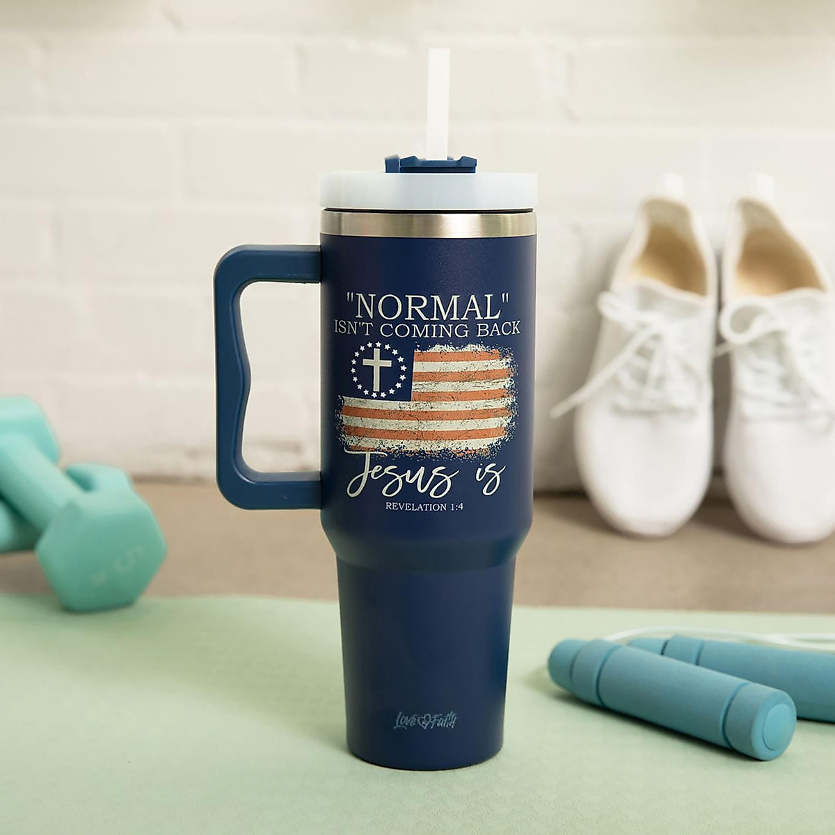 Love in Faith | Stainless Steel 40oz Tumbler with Handle | Vacuum Insulated | Faith-Based Christian Gifts | Normal Isn't Coming Back