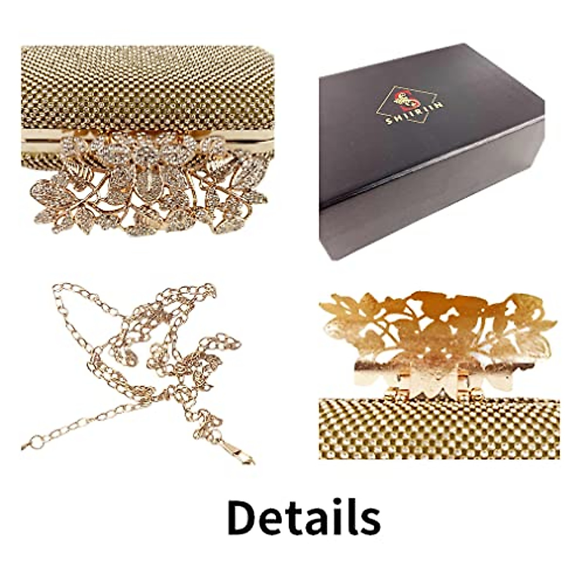 shiiriin | Women's Rhinestones Bling Crystal Clutch Purse Hand Bag | Bridal Wedding Daytime Evening Party (Gold)
