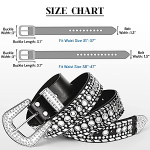 Geyoga Rhinestone Belt for Women 2 Pcs Bling Studded Leather Belt Western Studded Belt Cowgirl Belt (Fits Waist Size 31-37 Inch)