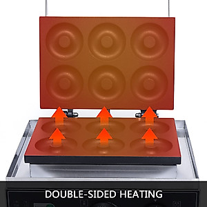 Donut Maker Machine Electric Doughnut Baker Maker Machine 110V Commercial Use Nonstick, Temperature 122-572℉,Commercial Waffle for Restaurant and Home Use (6 Holes Donut Maker)