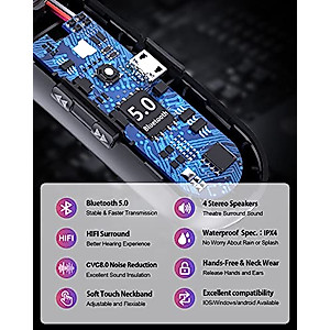 Neckband Bluetooth Speakers，BBH-939 Portable Bluetooth Speakers Wireless Wearable Speaker CVC 8.0 Noise Cancelling 3D Surround Sound Personal Sport Speaker with Mic for Home&Outdoor (Black 2023)