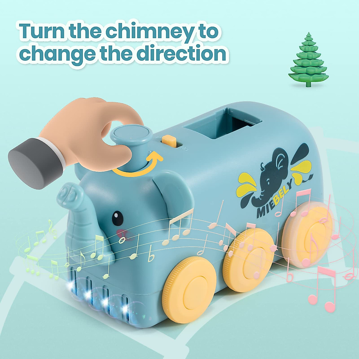 O WOWZON 3 in 1 Automatic Domino Train Toy-140 PCS Building and Stacking Electric Running Toys Light & Sound Trains, Colorful Fun Stickers and Chess Game,Storage Bag,Gift for Boys Girls kids