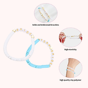Semato Bachelorette Party Favors Bridesmaid Gifts 1 Pc White “Bride” and 11 Pcs Blue “Team Bride” Clay Bead Bracelet for Bridesmaid Proposal Gifts