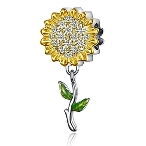 Sunflower Charm Fit Pandora Charms Bracelet and Necklace You Are My Sunshine Charm Gifts for Women Sparkling AAA Zircon Paved