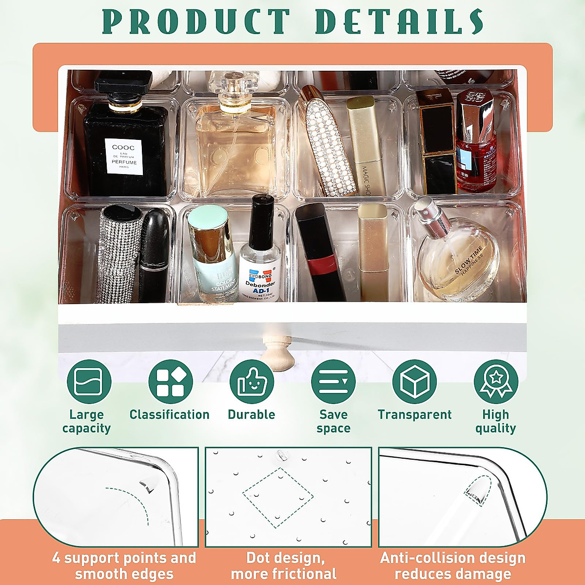 Tioncy 16 Pcs Clear Drawer Organizers 3" x 3" x 2" Stackable Small Makeup Vanity Storage Bins Small Desk Drawer Organization Clear Container Dividers for Makeup Vanity Office Bathroom Kitchen Utensil