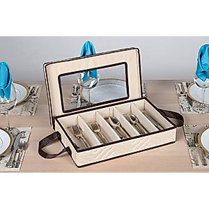 Flatware Storage Case - Tableware Utensil Chest - Durable 5 Compartment Silverware Container with Removable Lid and Easy to Carry Handles - Large Capacity Keeps Your Cutlery Organized and Protected