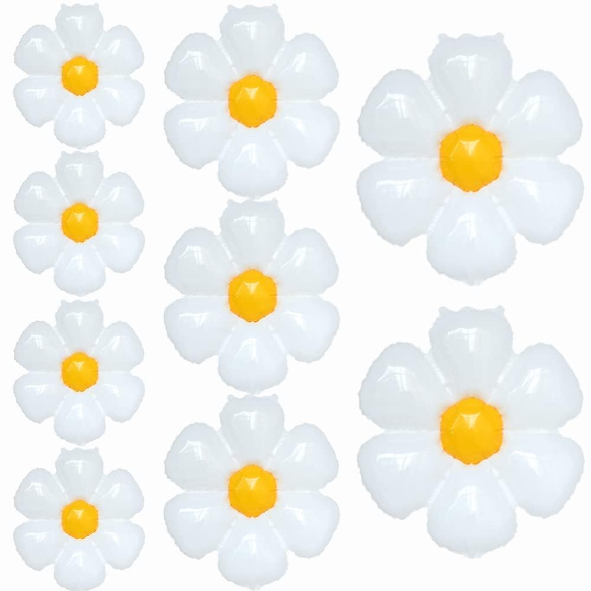 GIHOO Daisy Balloons 9 Pieces 3 Sizes White Daisy Flower Balloons for Daisy Theme Girls Birthday Party Wedding Baby Shower Decor (3 Sizes mixed)