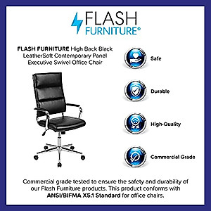 Flash Furniture Hansel High Back Black LeatherSoft Contemporary Panel Executive Swivel Office Chair