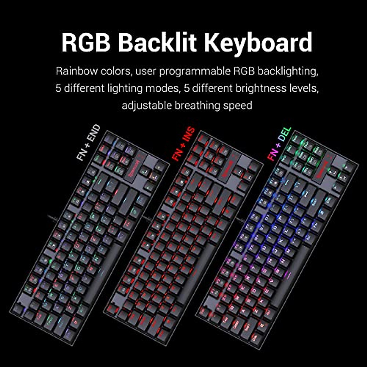 Redragon K552 Mechanical Gaming Keyboard RGB LED Backlit Wired with Anti-Dust Proof Switches for Windows PC (Black, 87 Key Blue Switches)