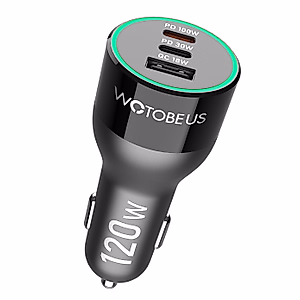 WOTOBEUS 120W USB C Car Charger Adapter with Dynamic LED Display - PD3.0 100W & PPS 45W QC5 Super Fast Charging, Fit for iPhone 16 15 14, iPad, MacBook, Samsung Galaxy S24 S23, Pixel, Type-C Laptops