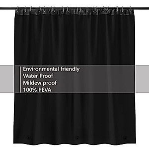 TIKABC Black Shower Curtain Liner, 4G PEVA Shower Liner, Non-Toxic Odor Free Plastic Waterproof Shower Curtains, 72x72 inch with Grommet Holes 3 Magnetic Weights(Black)