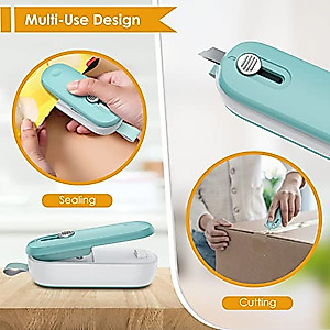 Mini Bag Sealer, Portable Heat Vacuum Sealer, 2 in 1 Heat Sealer and Cutter with Lanyard, Handheld Bag Resealer Machine for Plastic Bags Food Snack Storage (Batteries Included)