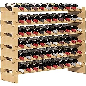 sogesfurniture Wine Rack Stackable Modular Small Wine Storage Rack Free Standing Solid Natural Wood Wine Holder Display Shelves, (Natural, 10X 6 Rows (60 Slots)), BHUS-BY-WS002