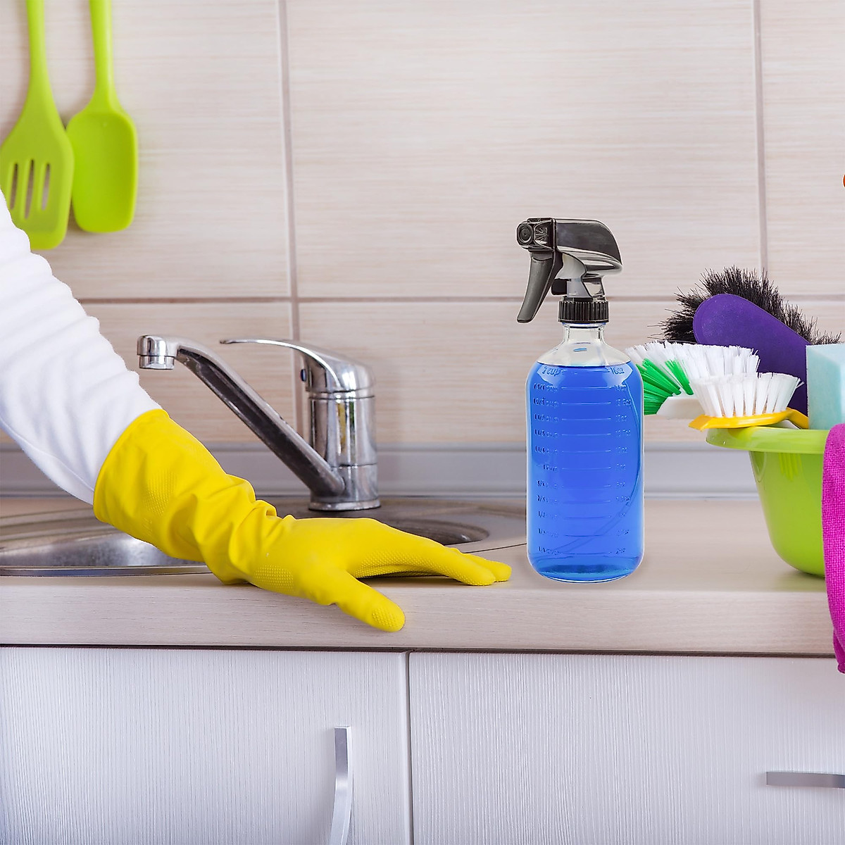 Cornucopia 16-Ounce Clear Glass Spray Bottles with Measurements (2-Pack); Sprayer Bottle with 3-Setting Heavy Duty Sprayers for Mist, Stream, OFF