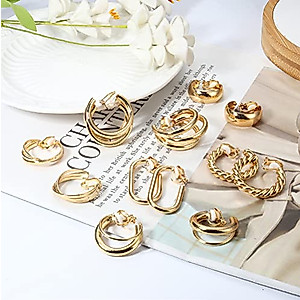 ORAZIO Clip On Earrings for Women 6Pairs Gold Clip On Hoop Earrings For Egirls Chunky Hoops Twist Triple Square Hoop Earrings No Piercing Fake Earrings Set