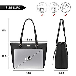 Handbags for Women Large Purses Faux Leather Tote Bag School Shoulder Bag with External Pocket, Black