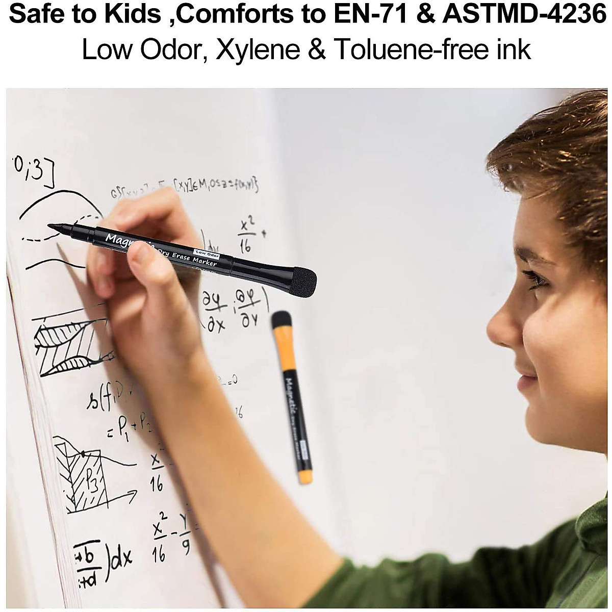 Browill Magnetic Dry Erase Markers, (8 pk) Dealkits Low Odor White Board Markers Whiteboard Markers with Erasers for Kids Teacher Supplies for Classroom Work on White Board, Calender, Fine Tip Point