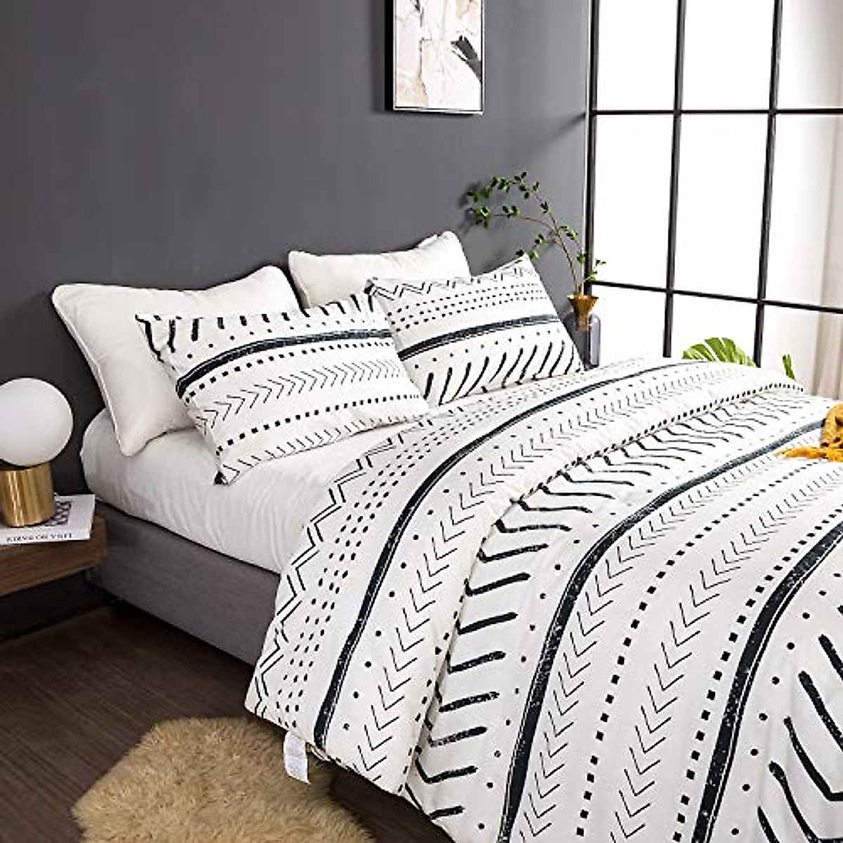 Luxlovery Boho White Comforter Set King Farmhouse Bedding Comforter Set King Size Black and White Aztec Comforter Striped Cotton Geometric Folkloric Comfy Cotton Bohemian Comforter Blanket Quilts