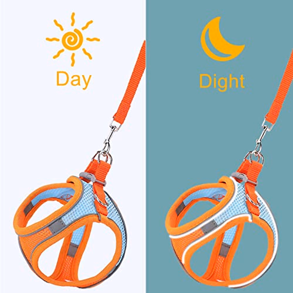 Soft Mesh Dog Harness and Leash Set for Walking Summer Step in Vest Harness Reflective Bands Adjustable No Pull Pet Supplies for Small Dogs and House Cats Belly Bands for Dogs with Snaps (Orange, XS)