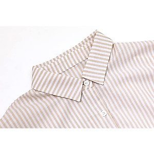 chouyatou Women's Casual Long Sleeve Button Down Loose Striped Cotton Maxi Shirt Dress (Medium, Khaki)