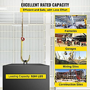 VEVOR J Hook Chain, 5/16 in x 10 ft Tow Chain Bridle, Grade 80 J Hook Transport Chain, 9260 Lbs Break Strength with J Hook & Grab Hook, Tow Hooks for Trucks, Heavy Duty J Hook and Chain Shorteners