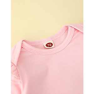 TUEMOS Baby Girl First Easter Outfits Long Sleeve Romper Bunny Suspender Skirt Easter Newborn Clothes Set Flower Pink 3-6 Months