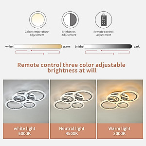 Garwarm Modern Ceiling Light 58W Dimmable Flush Mount LED Ceiling Lamp 4 Rings Acrylic Ceiling Chandelier for Living Room Dining Room Bedroom,Chrome