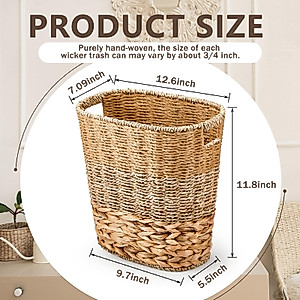 Ziliny 2 Pcs Wicker Trash Can with 50 Small Trash Bag Wicker Waste Woven Basket with Handles Clear Multi Use Garbage Bags for Bathroom Kitchen Bedroom
