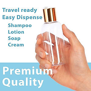 JUVITUS 4 oz / 120 ml Clear Plastic PET Boston Round Bottle with Gold Disc Cap (12 pack)