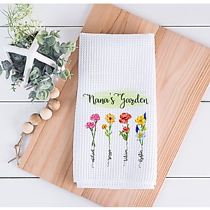 Studio 9Thirty3 Grandma's Garden Kitchen Towel with Names, Personalized, Birth Month Flower Gift, Gift from Grandkids