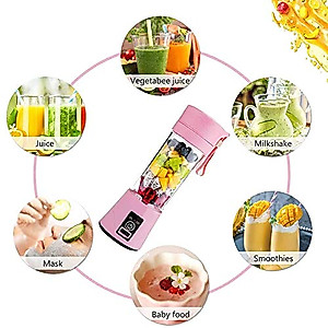 Aizbao 380ml Portable Blender, Six Blades 3D Juice 380ml cup, Small Fruit Mixer, Personal Mixer Fruit Rechargeable with USB, Mini Blender for Milk Shakes, Smoothie, Fruit Juice (new pink)