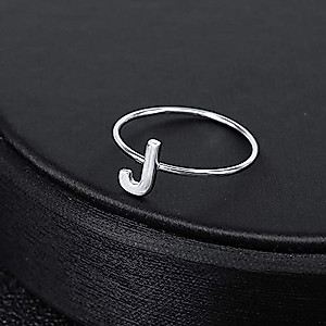 AOEDEJ 925 Sterling Silver Stackable Initial Letter Rings Capital Letter Ring Charm Initial Band for women (J, 6)