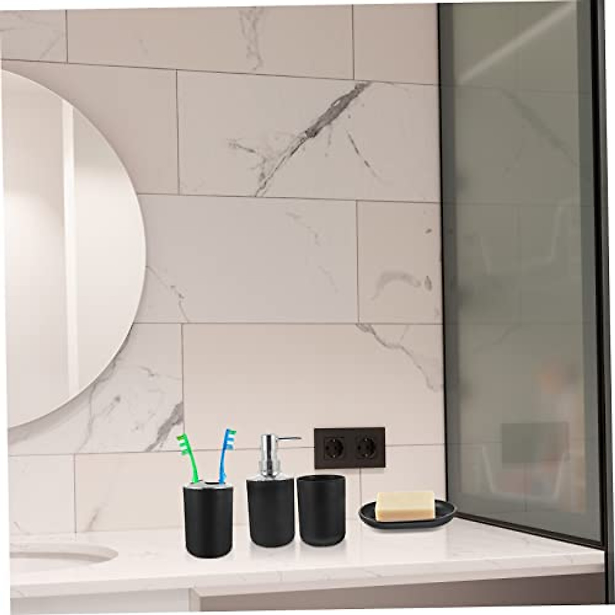 BETOOKY 1 Set Bathroom Set Soap Dispenser Toothbrush Decorative Bathroom Accessories Vanity Countertop Soap Dish Foaming Soap Black Trim Sanitary Accessory Plating Necessity Household