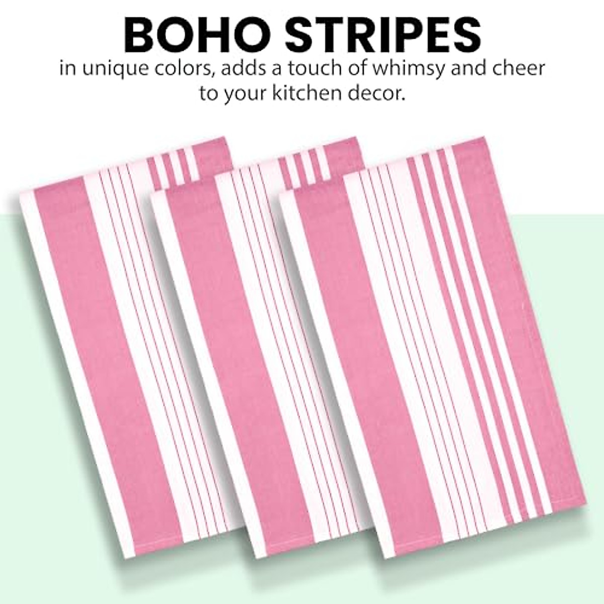 Candy Cottons Stripe Kitchen Towels Decor Mordern Design Centreband Dish Towels Boho Stripe Absorbent Festive Gift Set of 6 Pantry Reusable Kitchen Dish Towel|Easter Spring Decor 18x28 in |Pink