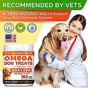 Fish Oil Omega 3 Treats for Dogs - Allergy and Itch Relief - Skin and Coat Supplement - Joint Health - Wild Alaskan Salmon Oil - Shedding, Itchy Skin Relief - Omega 3 6 9 - EPA & DHA - 180 Treats