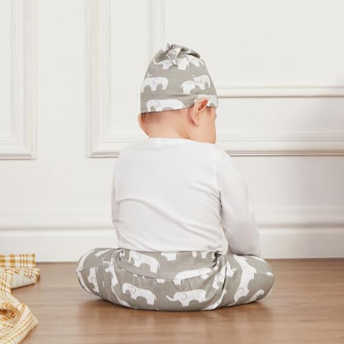 Rarjuiey 3Pcs Newborn Baby Boy Girl Elephant Outfits Long Sleeve Little Peanut Romper Bodysuit+Pants+Hat