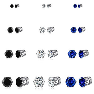 Spiritlele Colorful CZ Magnetic Earrings Set Crystal Clip on Non Pierced Earrings Fake Stud Earrings for Women Men