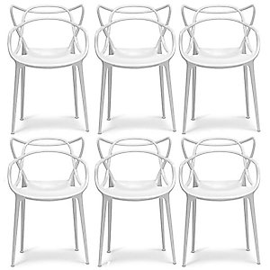 2xhome - Set of 6 White Dining Room Chairs - Modern Contemporary Designer Designed Popular Home Office Work Indoor Outdoor Armchair Living Family Room Kitchen